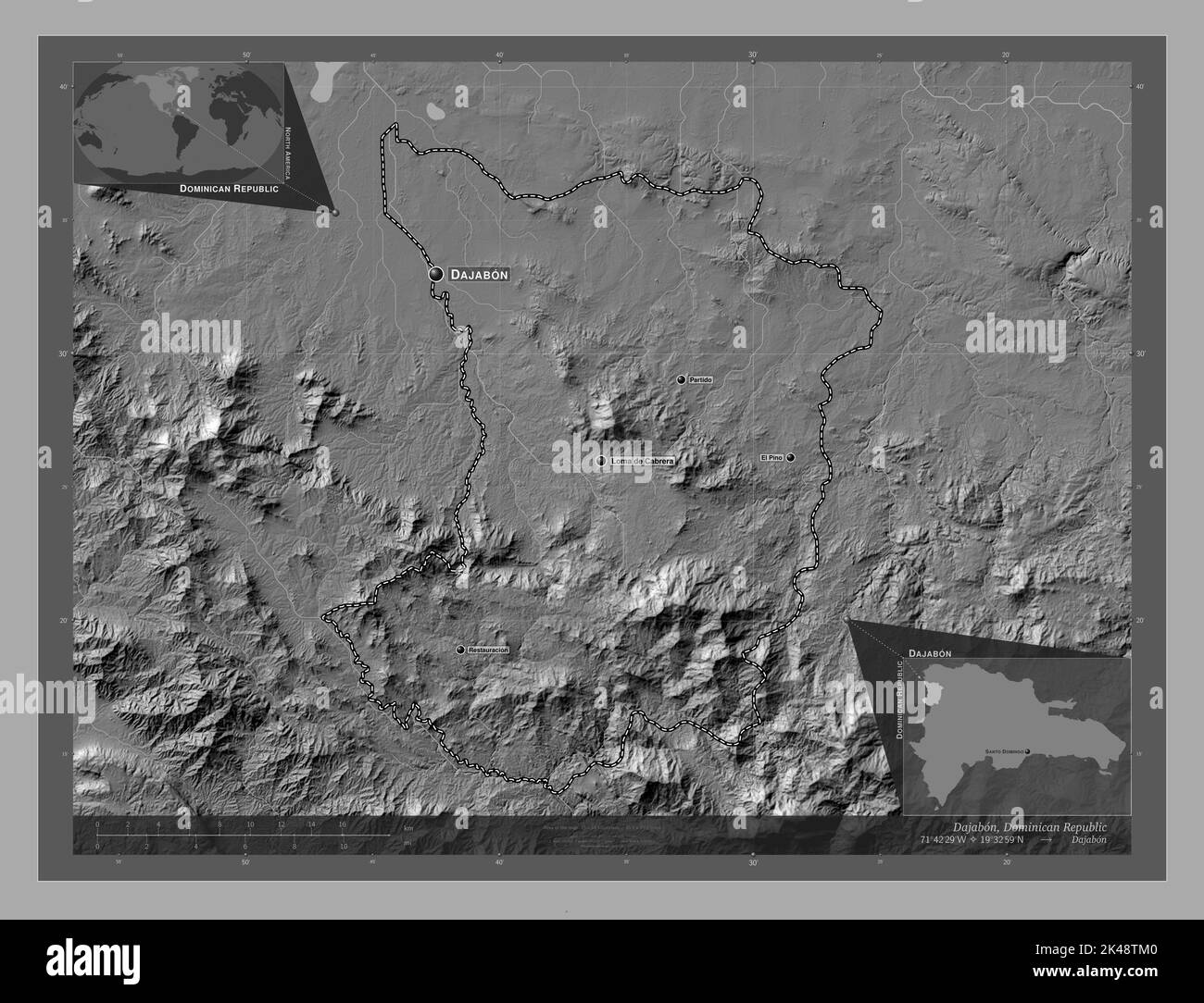 Dajabon, province of Dominican Republic. Bilevel elevation map with ...