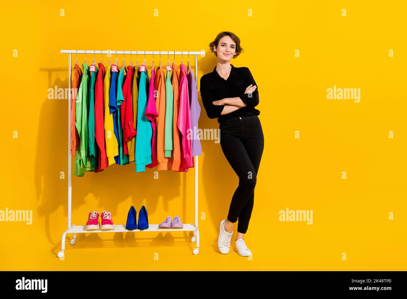 Photo of funny confident girl dressed formal shirt arms crossed working ...