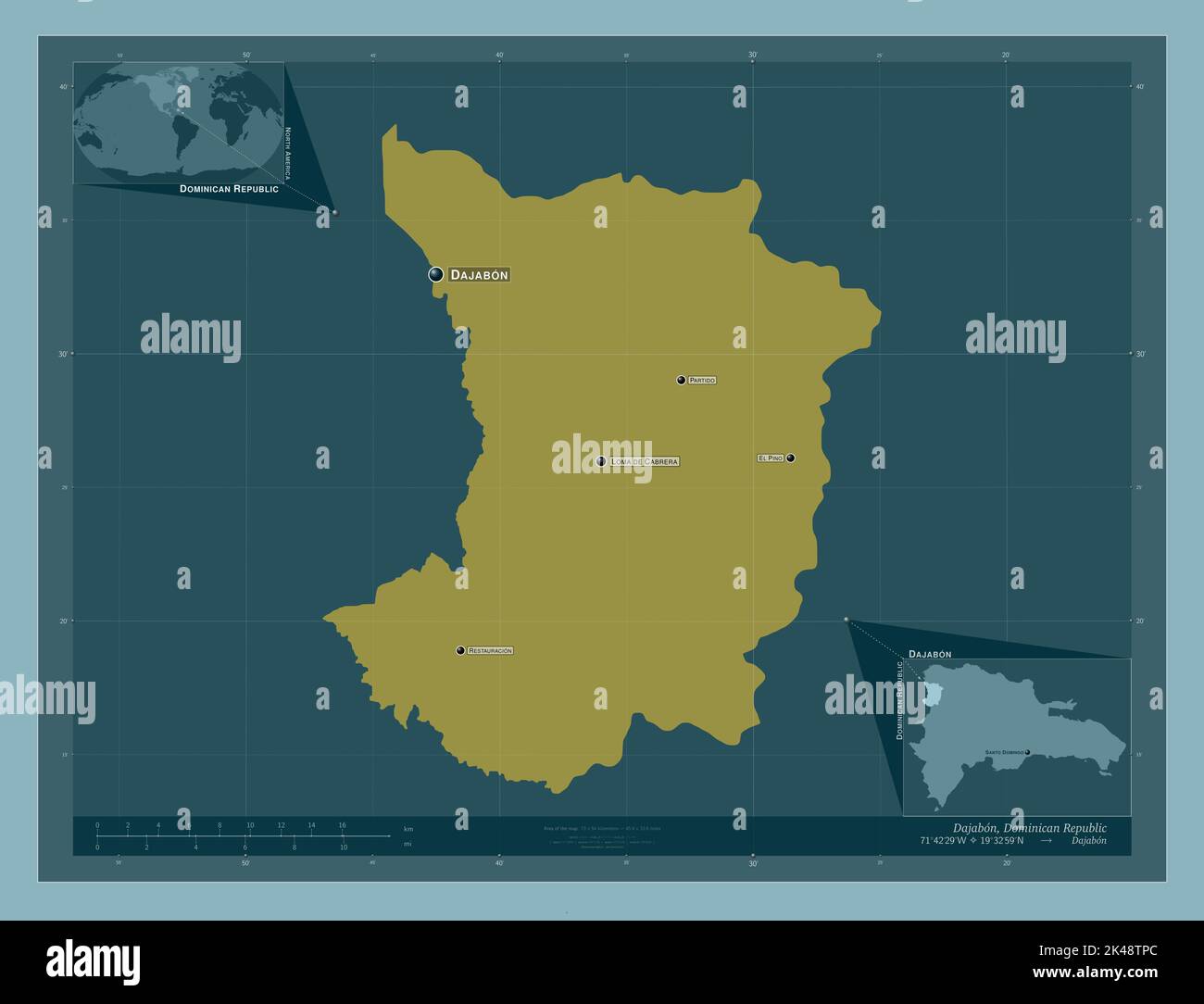 Dajabon, province of Dominican Republic. Solid color shape. Locations ...