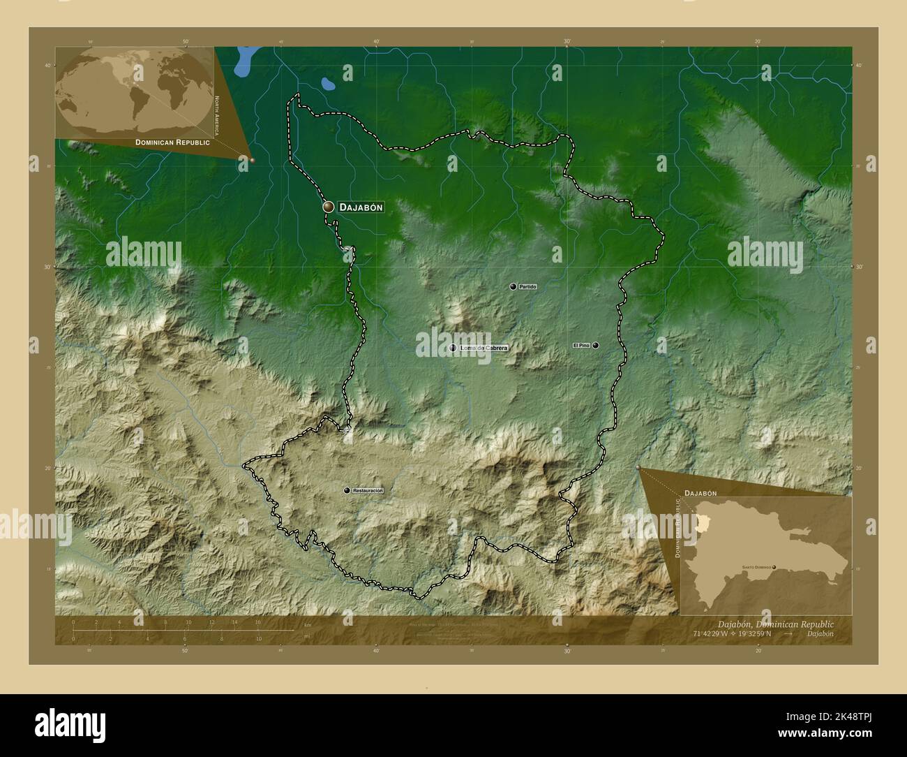 Dajabon, province of Dominican Republic. Colored elevation map with ...