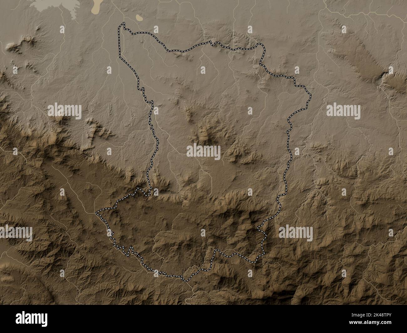 Dajabon, province of Dominican Republic. Elevation map colored in sepia ...