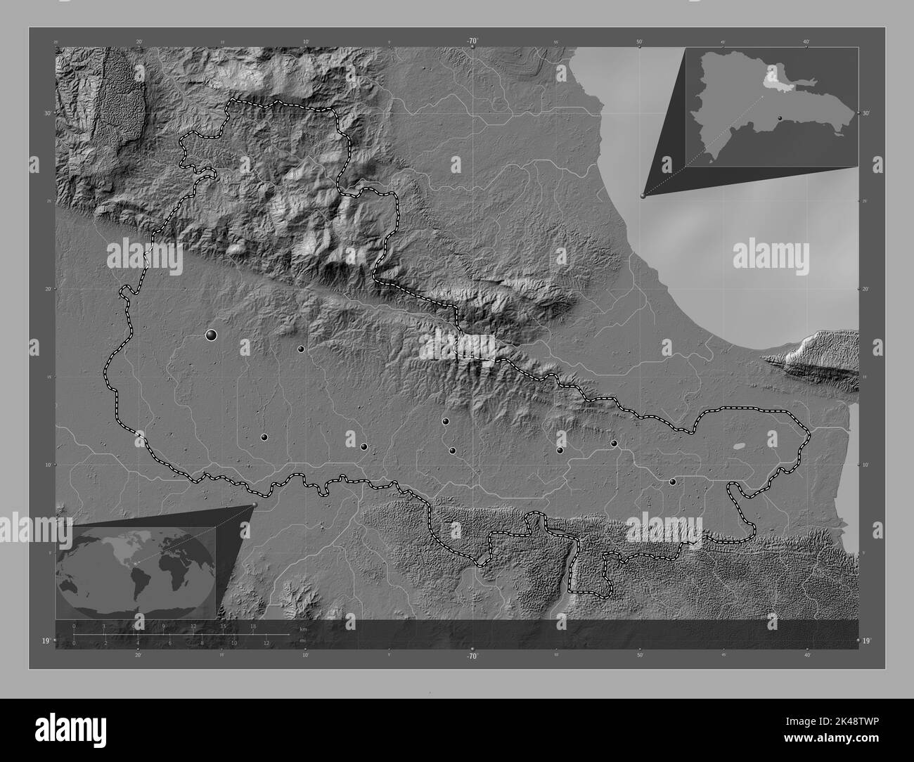 Duarte, province of Dominican Republic. Bilevel elevation map with ...