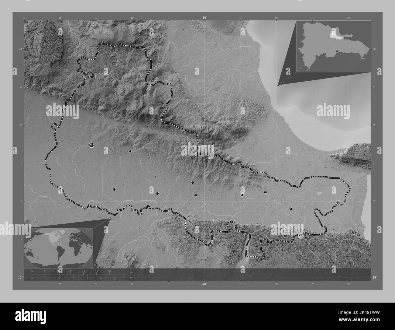 Duarte, province of Dominican Republic. Grayscale elevation map with ...
