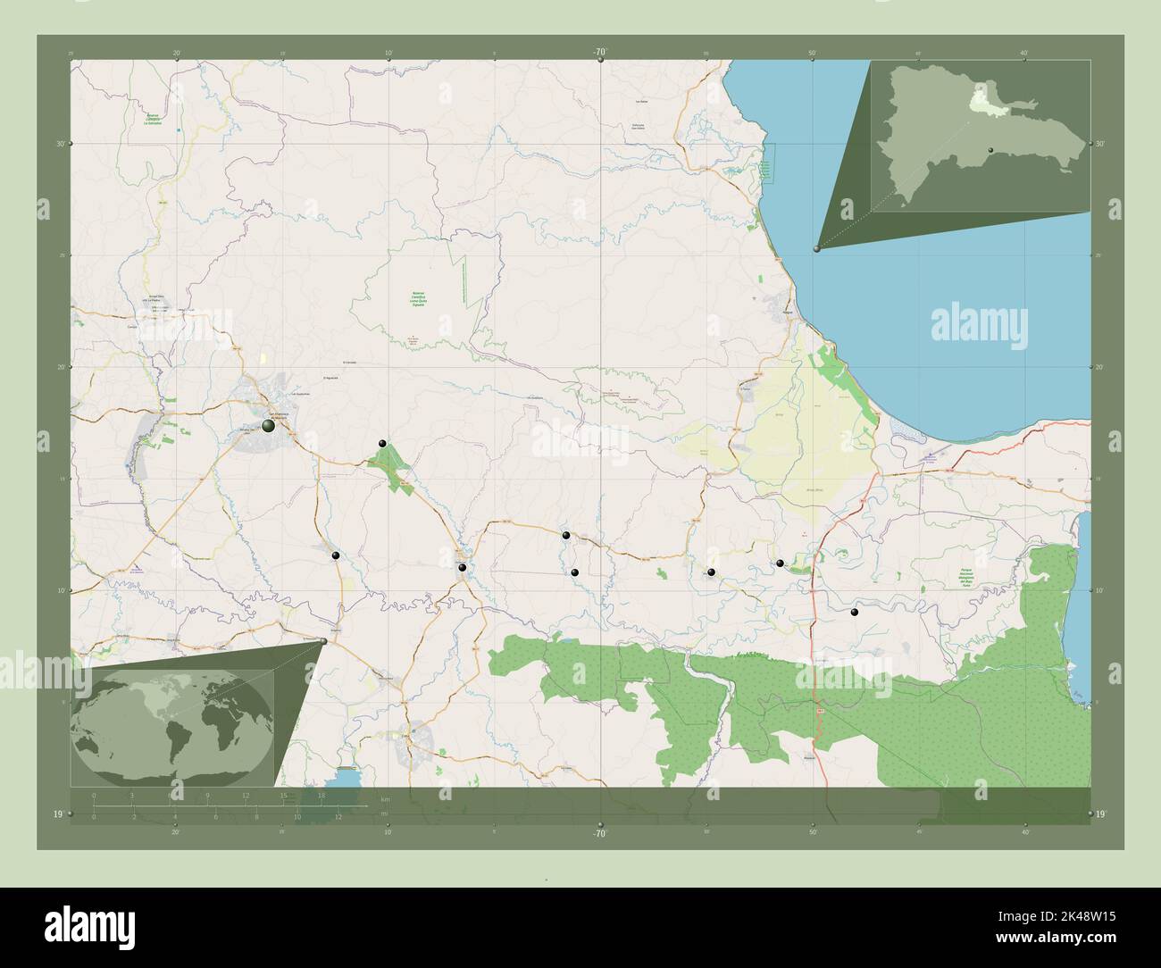 Duarte, province of Dominican Republic. Open Street Map. Locations of ...