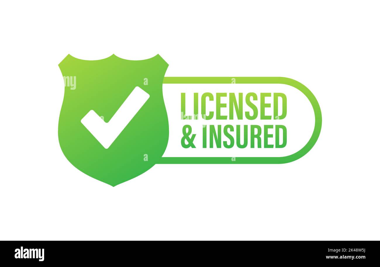licensed and insured vector icon with tick mark and shield Stock Vector ...