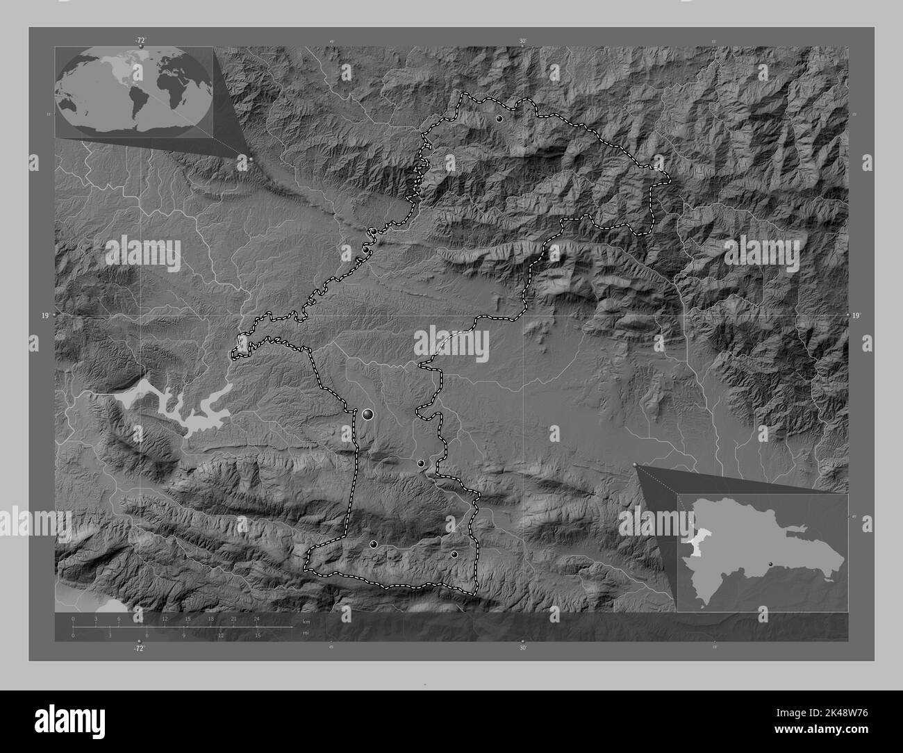 Elias Pina, province of Dominican Republic. Grayscale elevation map ...