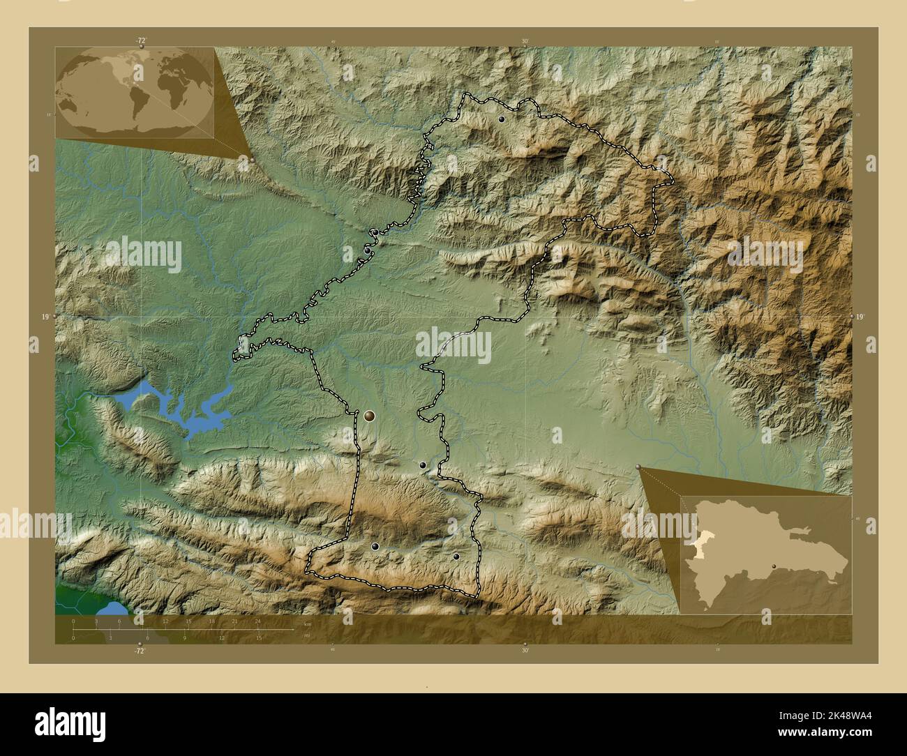 Elias Pina, province of Dominican Republic. Colored elevation map with ...