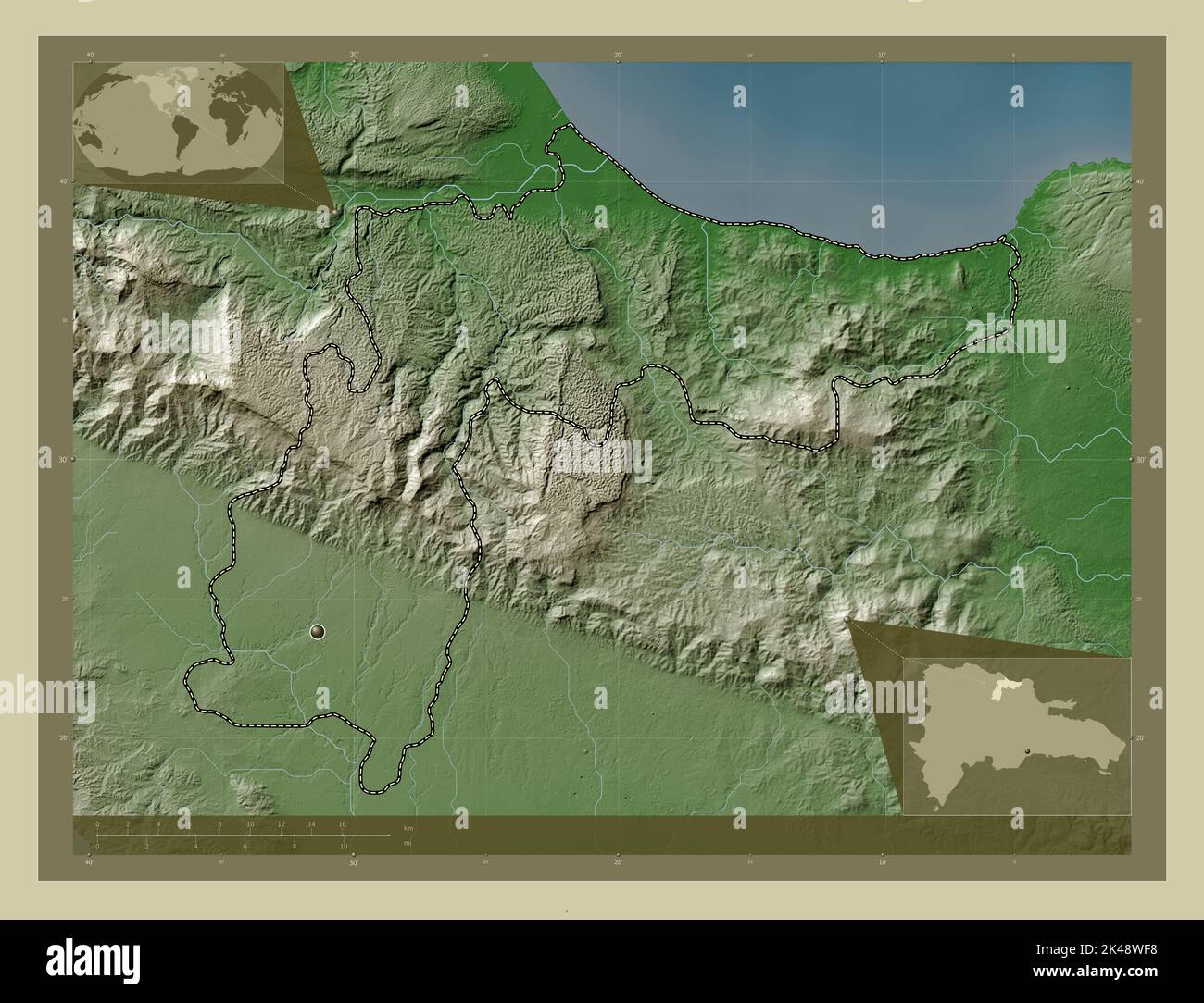 Espaillat, province of Dominican Republic. Elevation map colored in ...