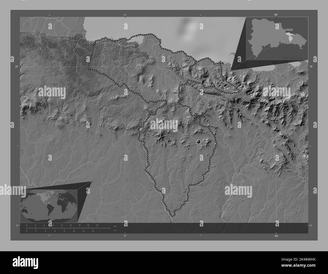 Hato Mayor, province of Dominican Republic. Bilevel elevation map with ...