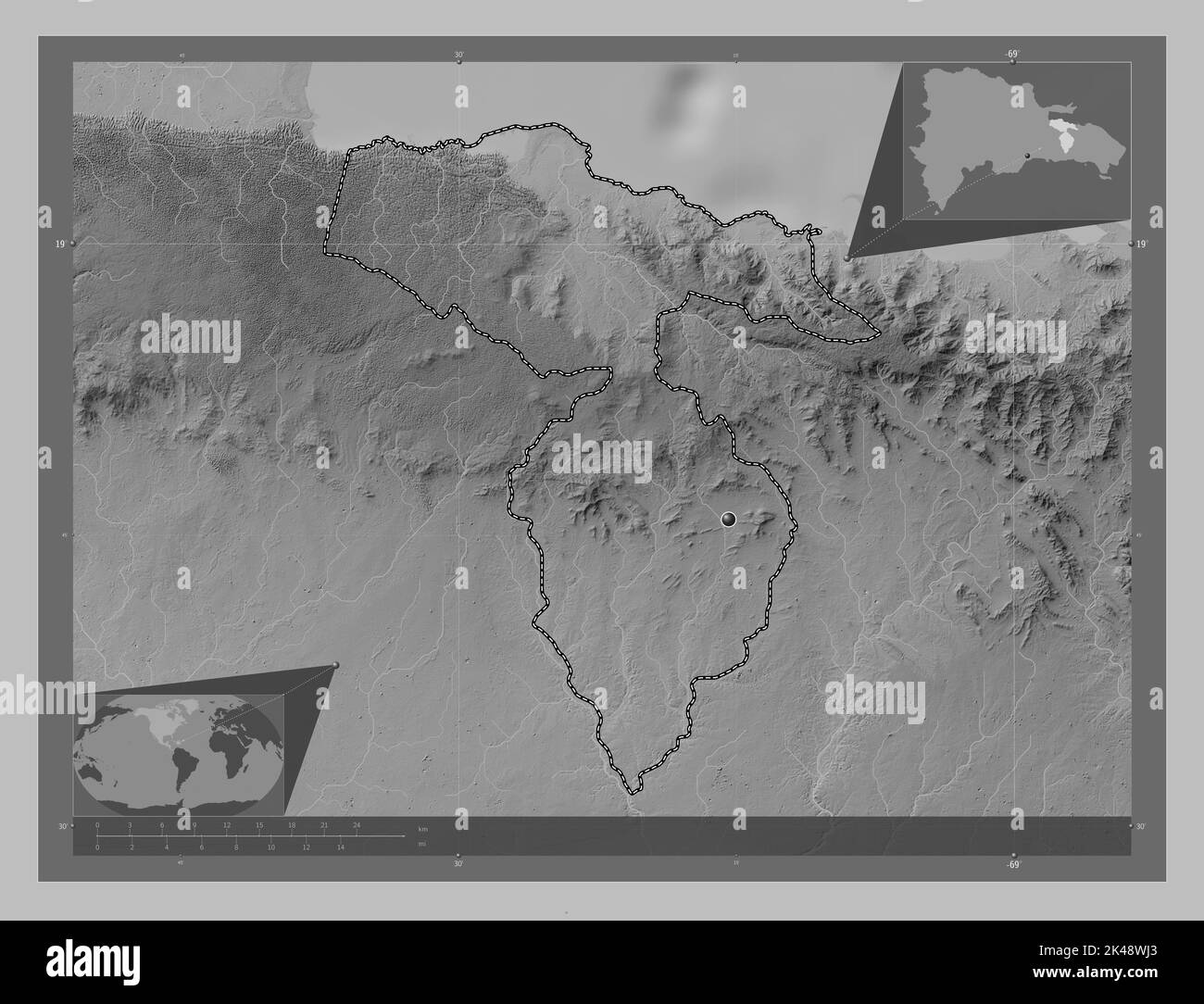 Hato Mayor, province of Dominican Republic. Grayscale elevation map ...