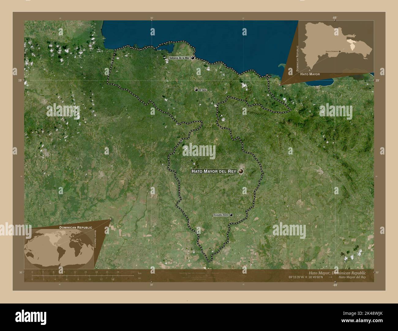 Hato Mayor, province of Dominican Republic. Low resolution satellite ...
