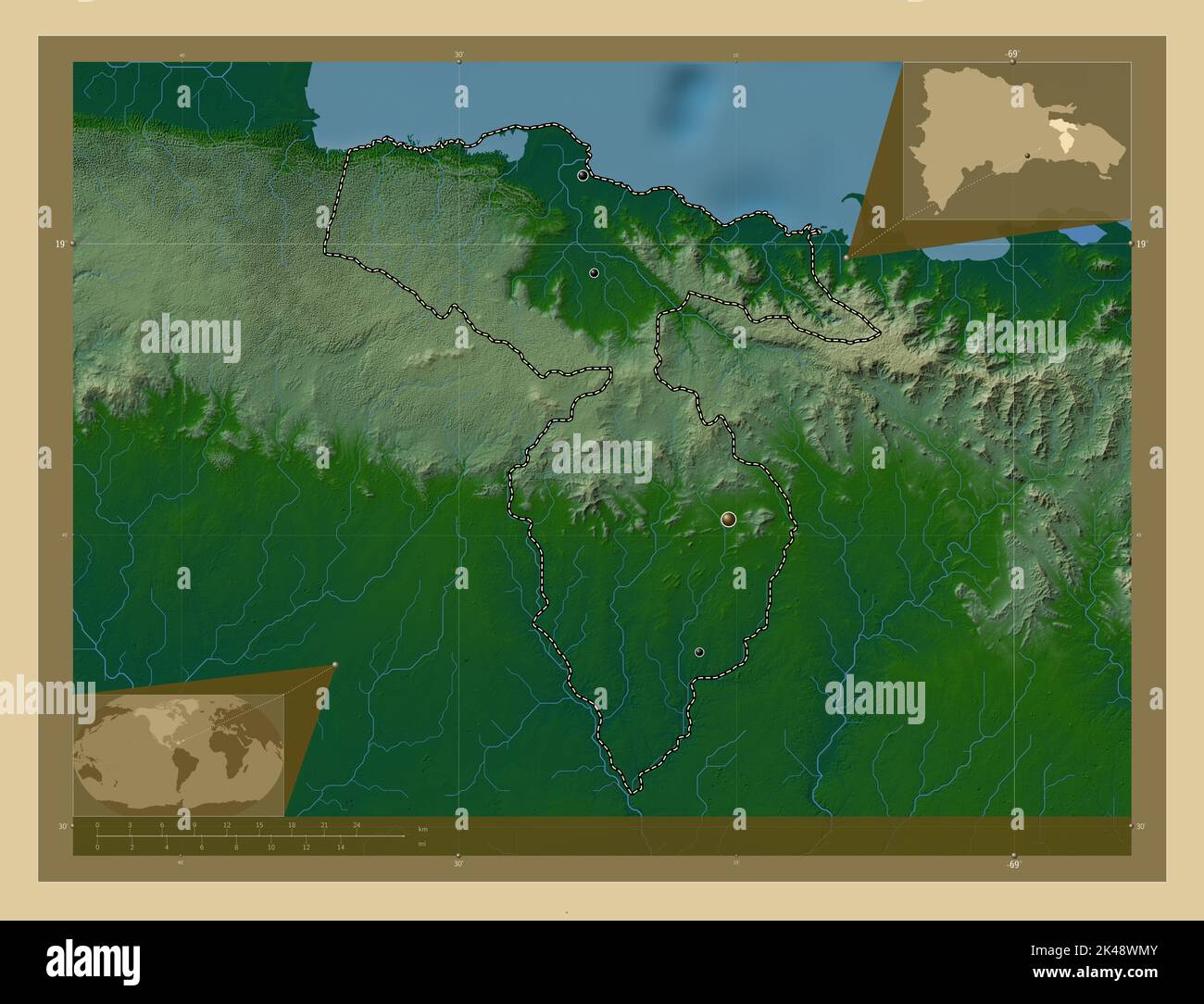 Hato Mayor, province of Dominican Republic. Colored elevation map with ...