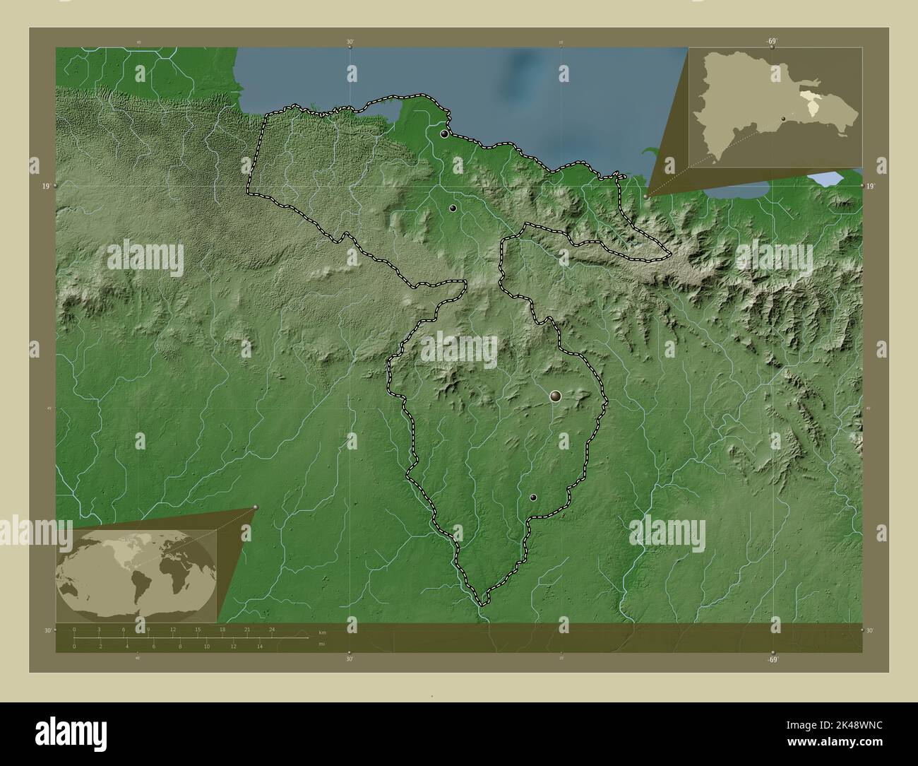 Hato Mayor, province of Dominican Republic. Elevation map colored in ...