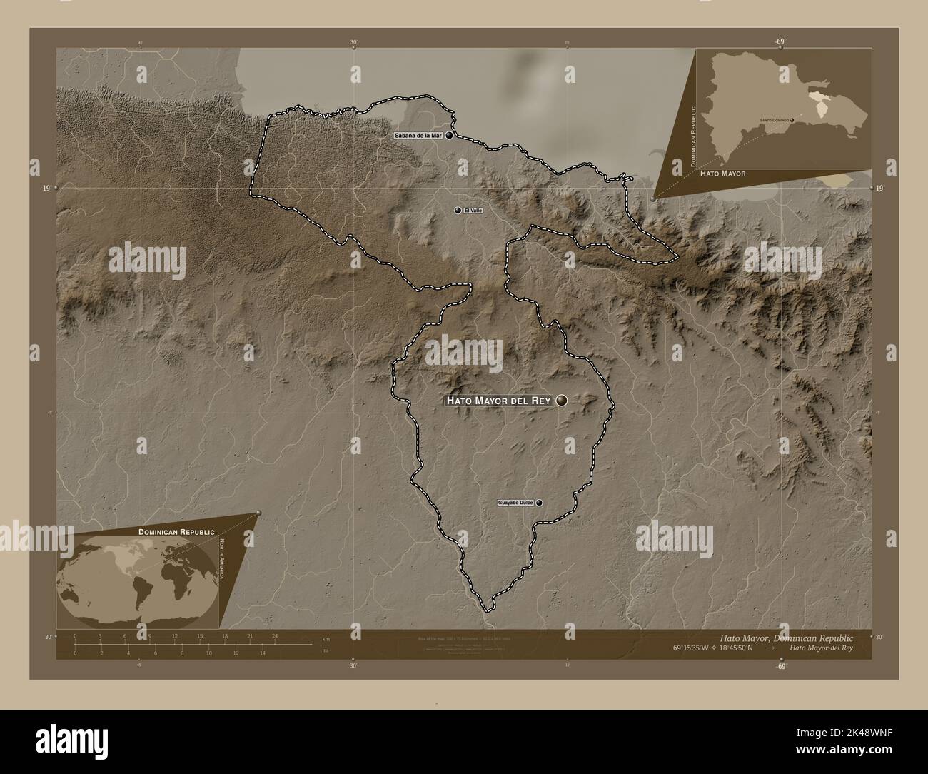 Hato Mayor, province of Dominican Republic. Elevation map colored in ...