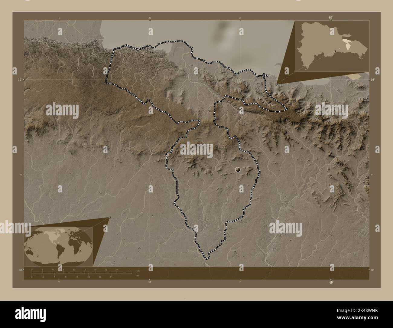 Hato Mayor, province of Dominican Republic. Elevation map colored in ...