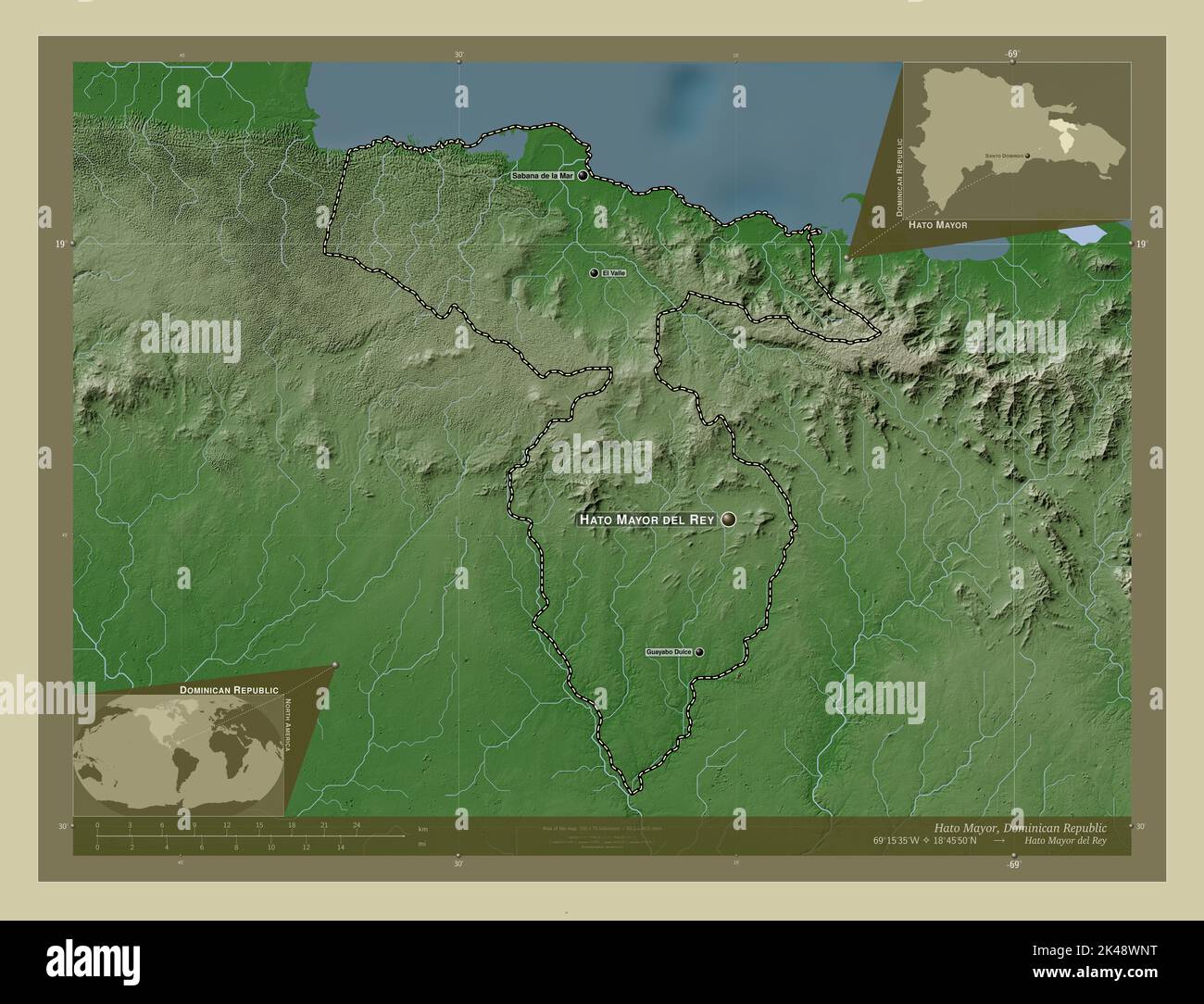 Hato Mayor, province of Dominican Republic. Elevation map colored in ...
