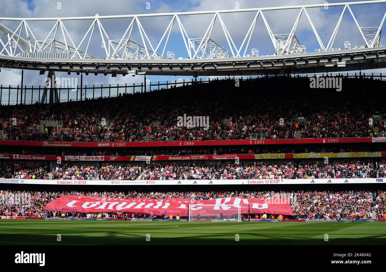 Arsenal fans in the stands during the Premier League match at the ...