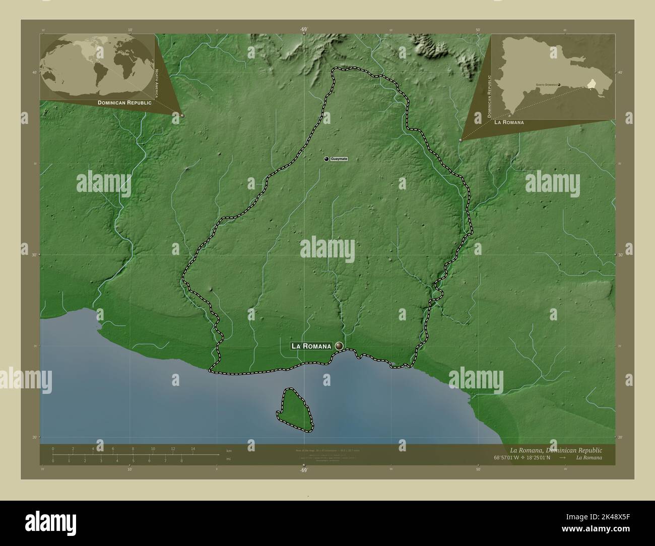La Romana, province of Dominican Republic. Elevation map colored in ...
