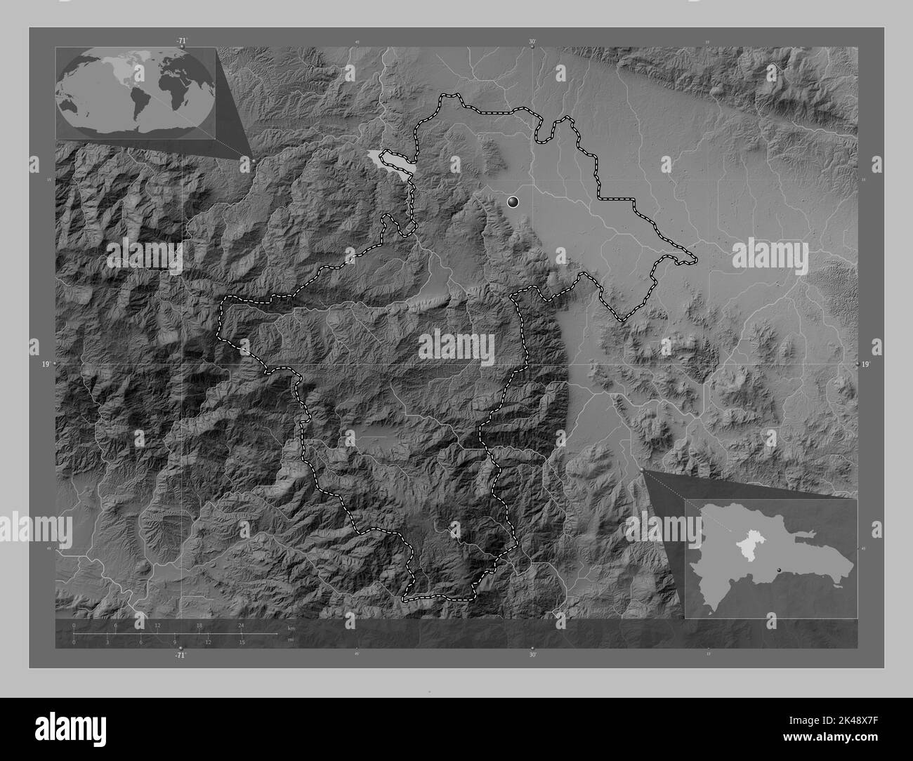 La Vega, province of Dominican Republic. Grayscale elevation map with ...