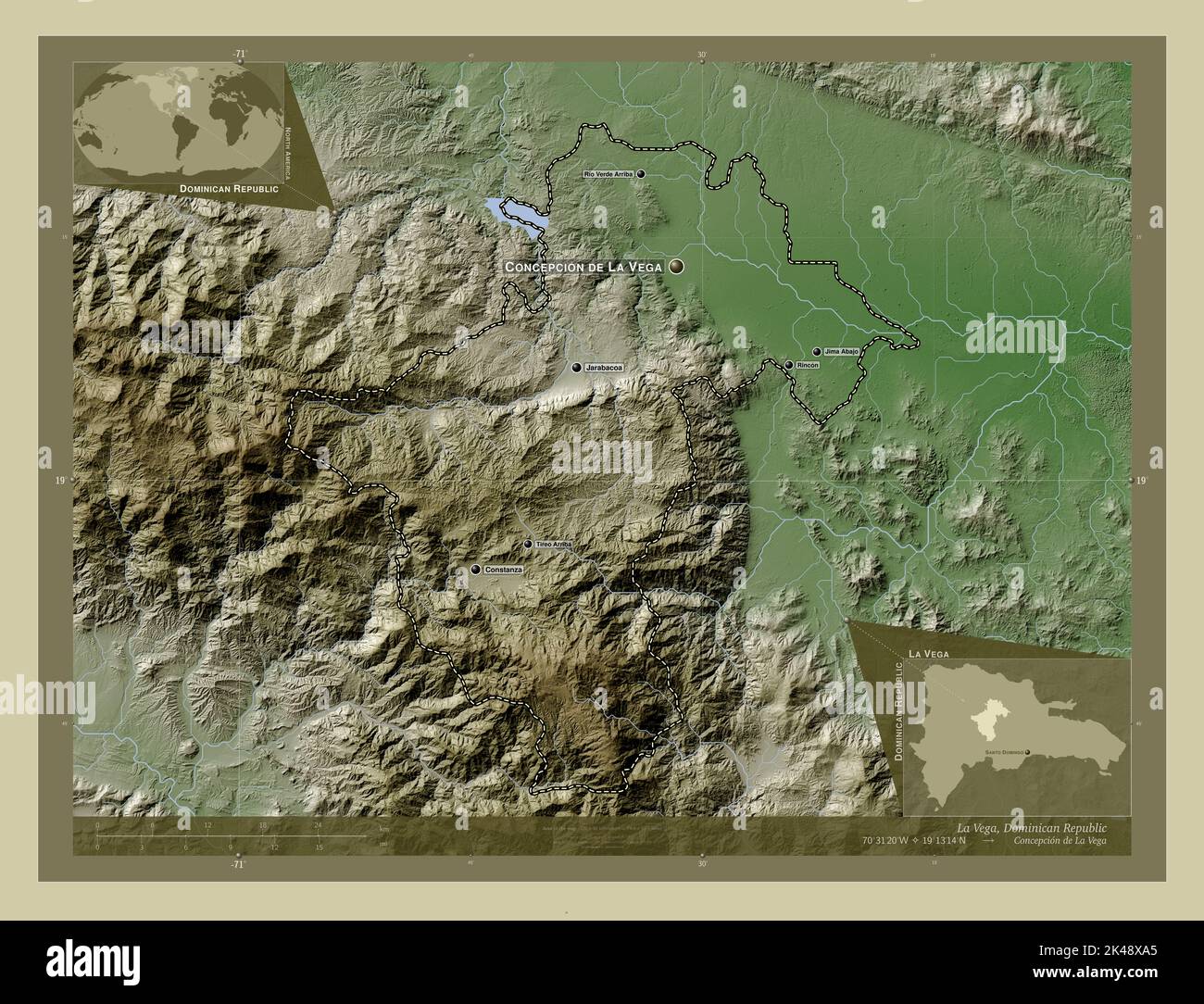 La Vega, province of Dominican Republic. Elevation map colored in wiki ...