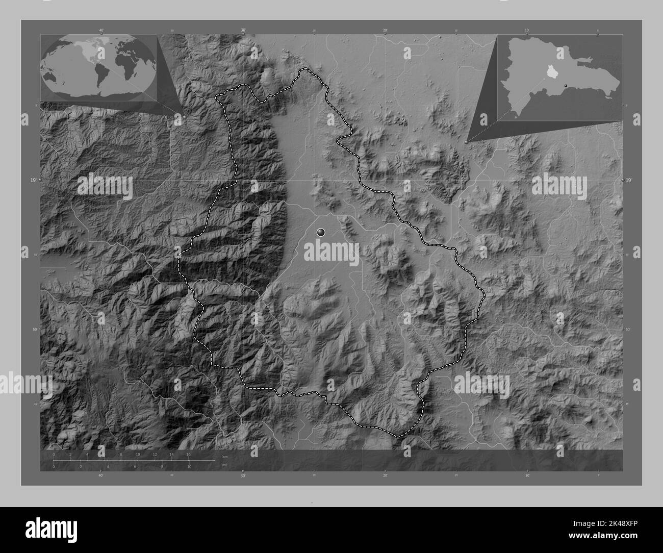 Monsenor Nouel, province of Dominican Republic. Grayscale elevation map ...