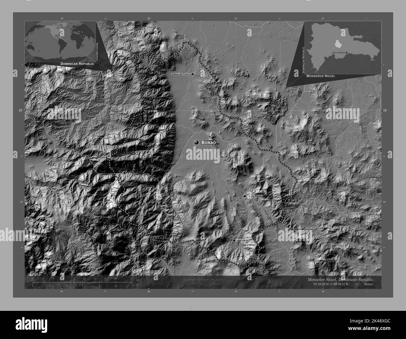 Monsenor Nouel, province of Dominican Republic. Bilevel elevation map ...