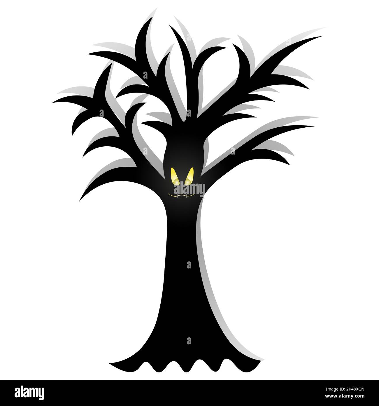 Ominous tree. The mouth is sewn up. Silhouette. Angry facial expression ...