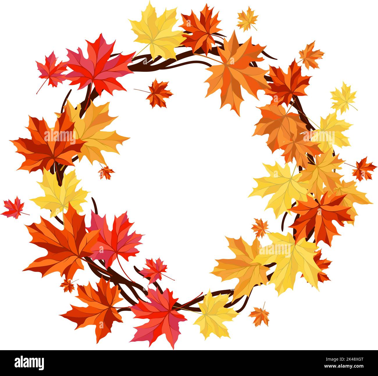 Autumn Frame With Blowing Maple Leaves Over White Background. Elegant ...