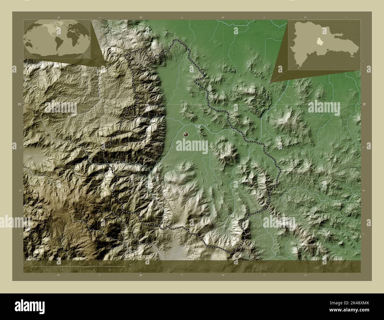 Monsenor Nouel, province of Dominican Republic. Elevation map colored ...