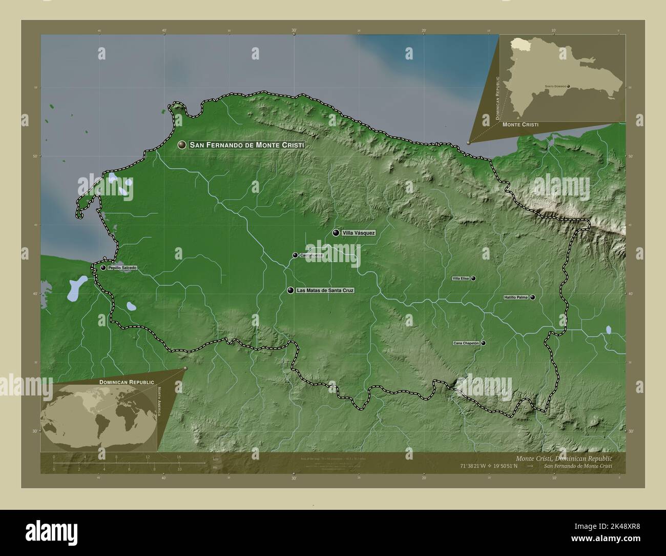 Monte Cristi, province of Dominican Republic. Elevation map colored in ...