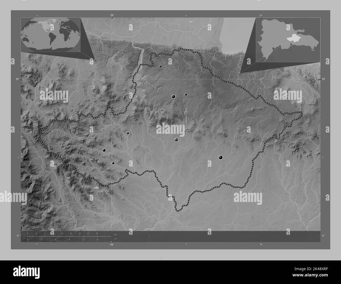 Monte Plata, province of Dominican Republic. Grayscale elevation map ...