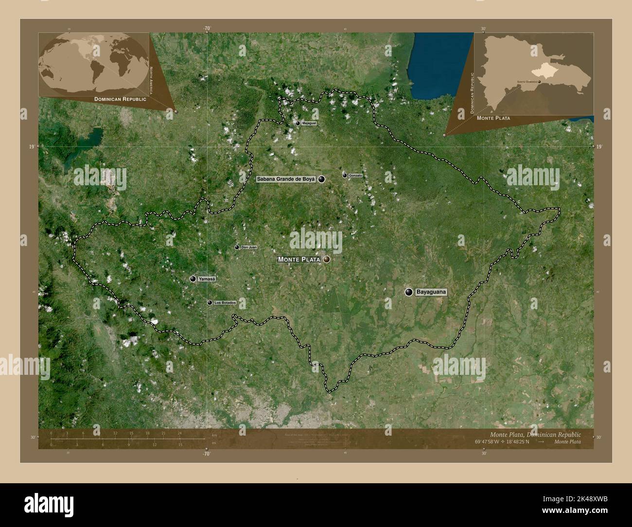 Monte Plata, province of Dominican Republic. Low resolution satellite ...