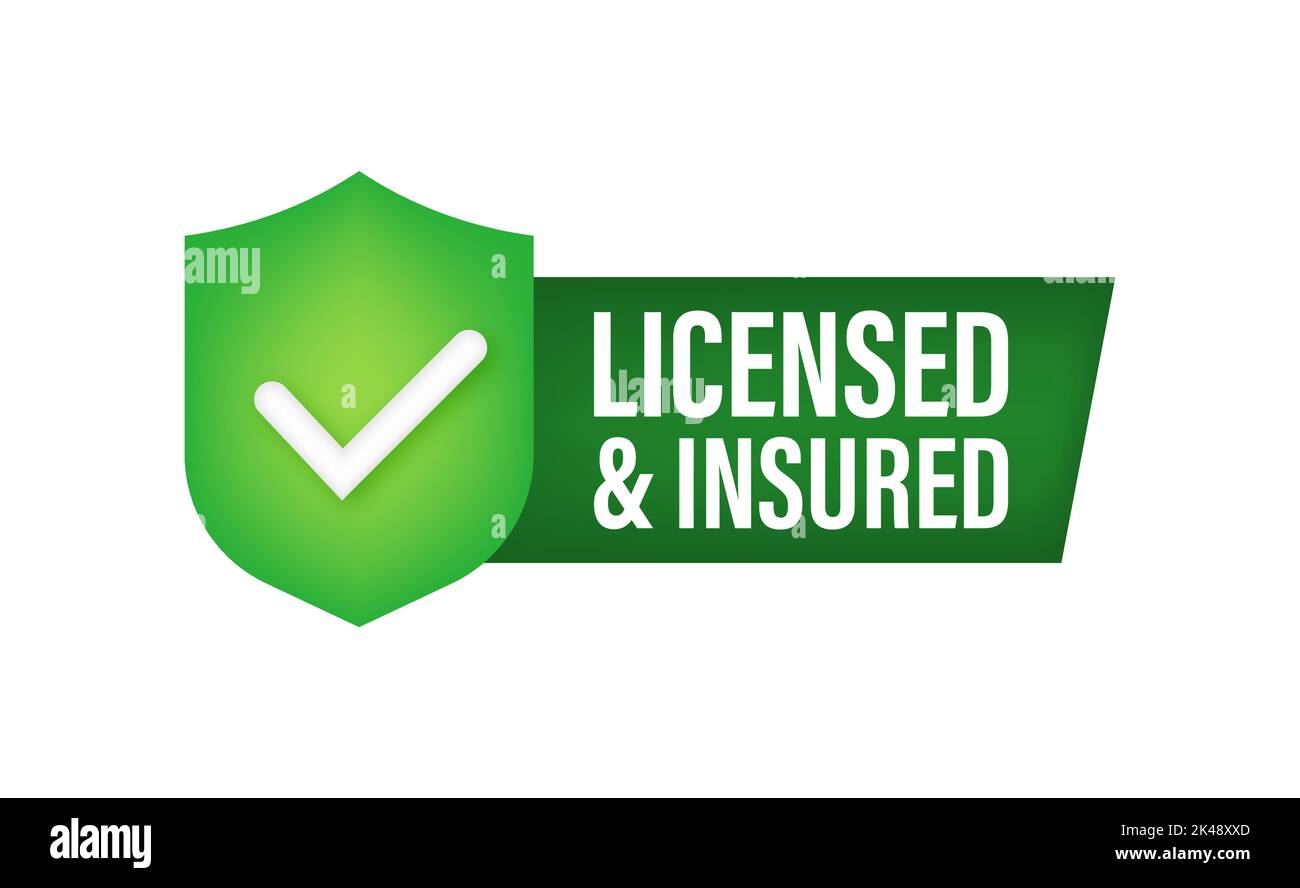 licensed and insured vector icon with tick mark and shield Stock Vector ...
