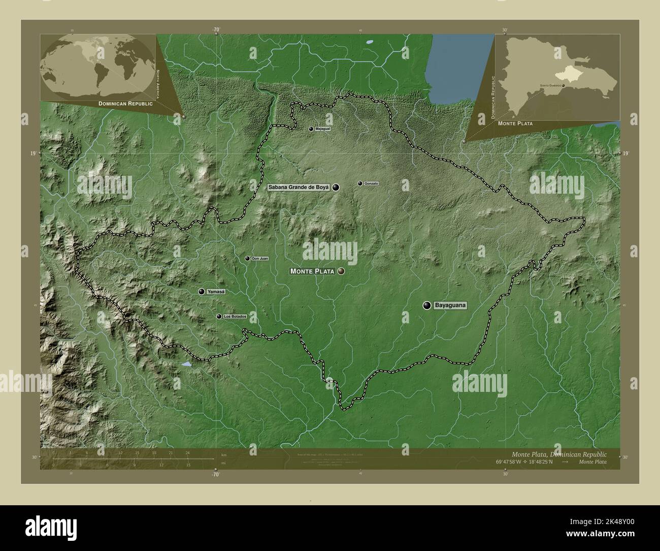 Monte Plata, province of Dominican Republic. Elevation map colored in ...