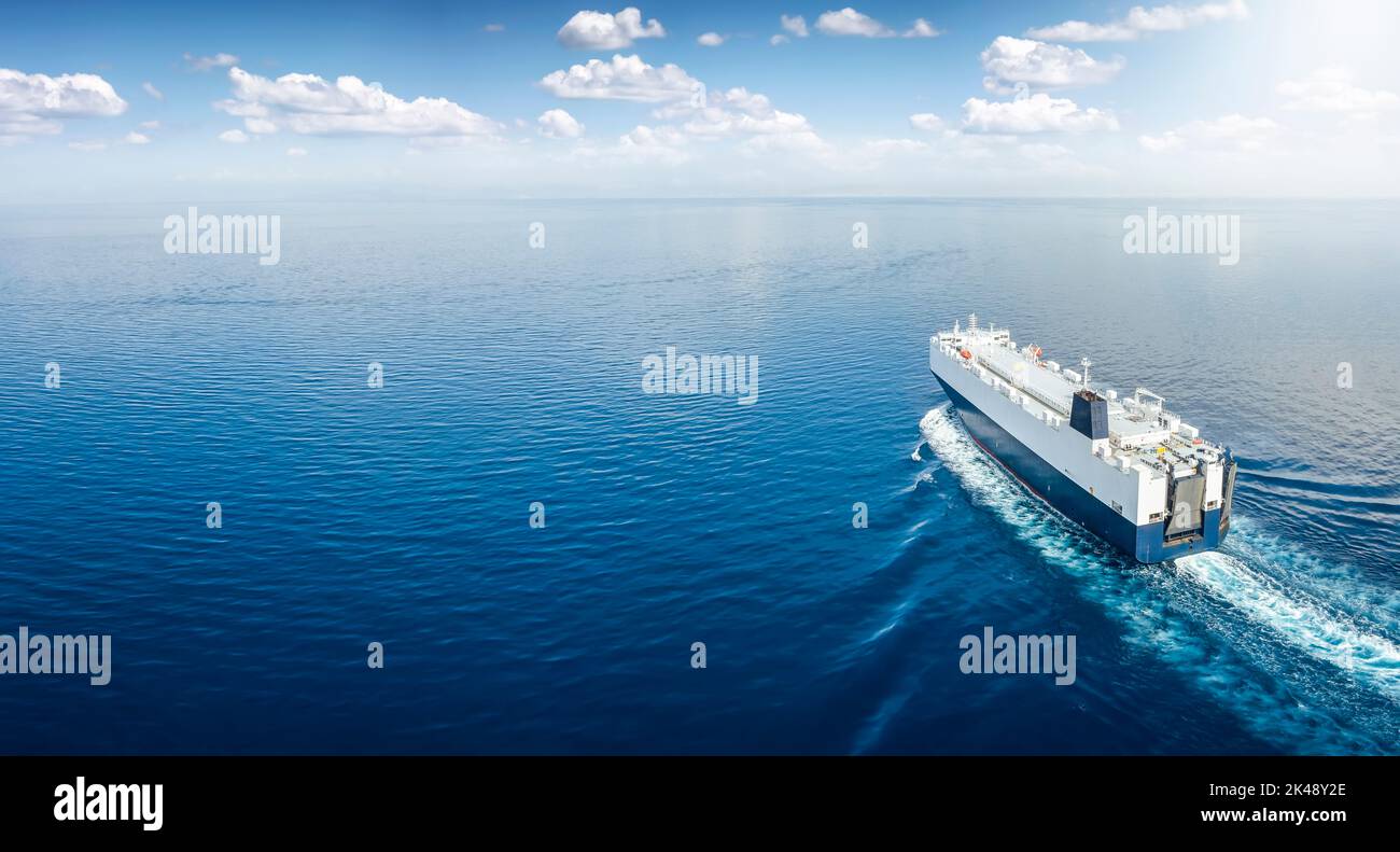 Aerial view of a big car carrier ship RO-RO Stock Photo - Alamy