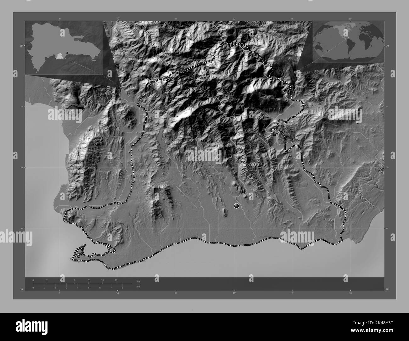 Peravia, province of Dominican Republic. Bilevel elevation map with ...