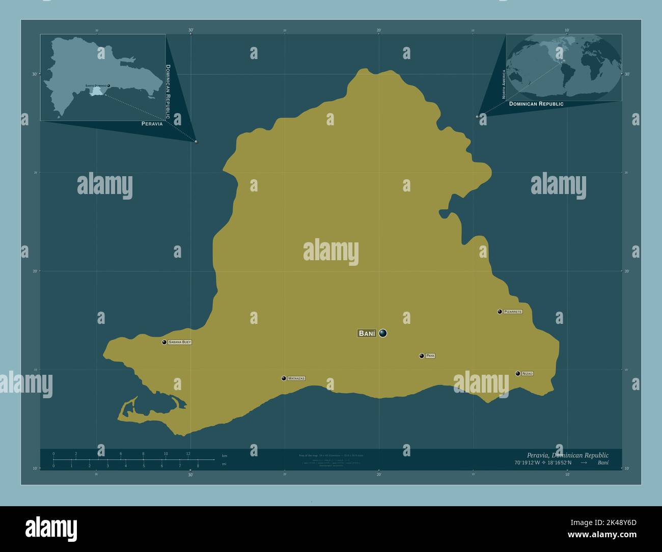 Peravia, province of Dominican Republic. Solid color shape. Locations ...