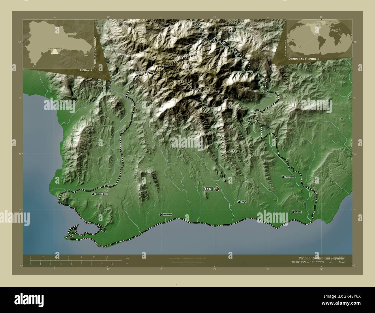 Peravia, province of Dominican Republic. Elevation map colored in wiki ...