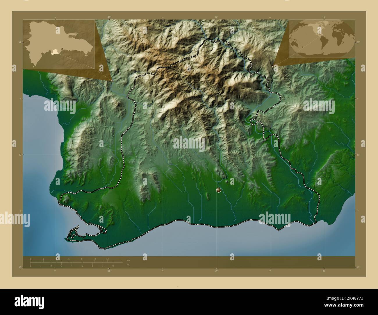 Peravia, province of Dominican Republic. Colored elevation map with ...