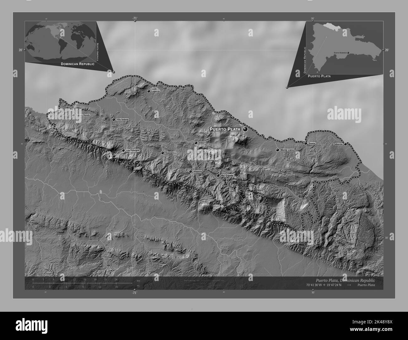 Puerto Plata, province of Dominican Republic. Bilevel elevation map ...