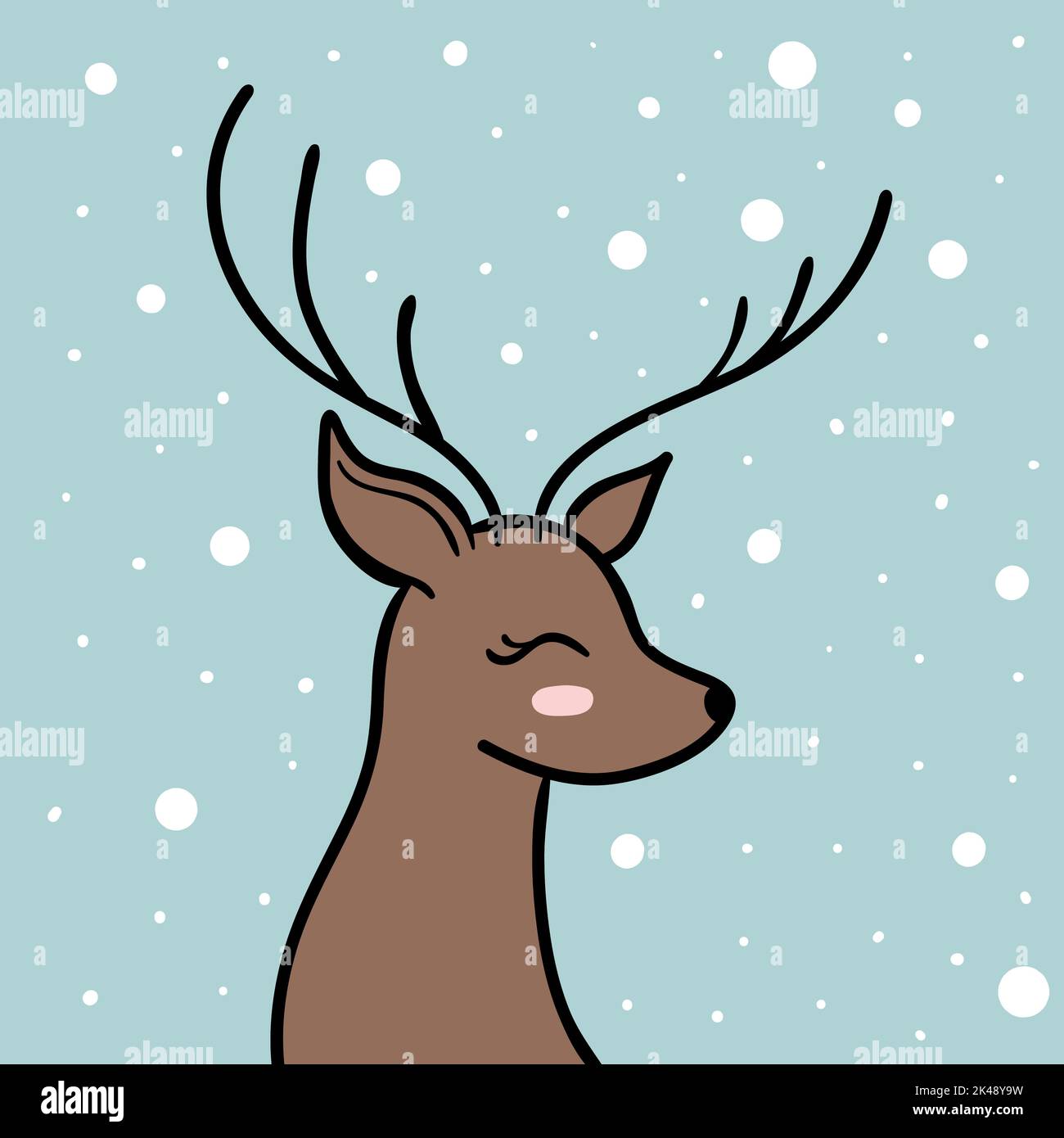 Reindeer cute childrens winter vector illustration. Doodle deer kids ...