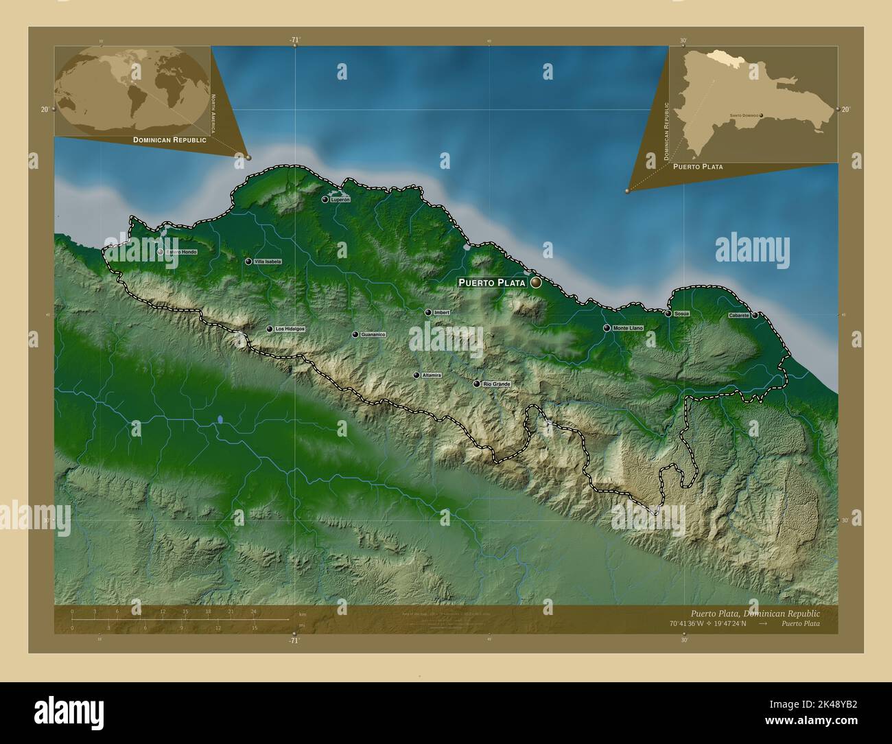 Puerto Plata, province of Dominican Republic. Colored elevation map ...