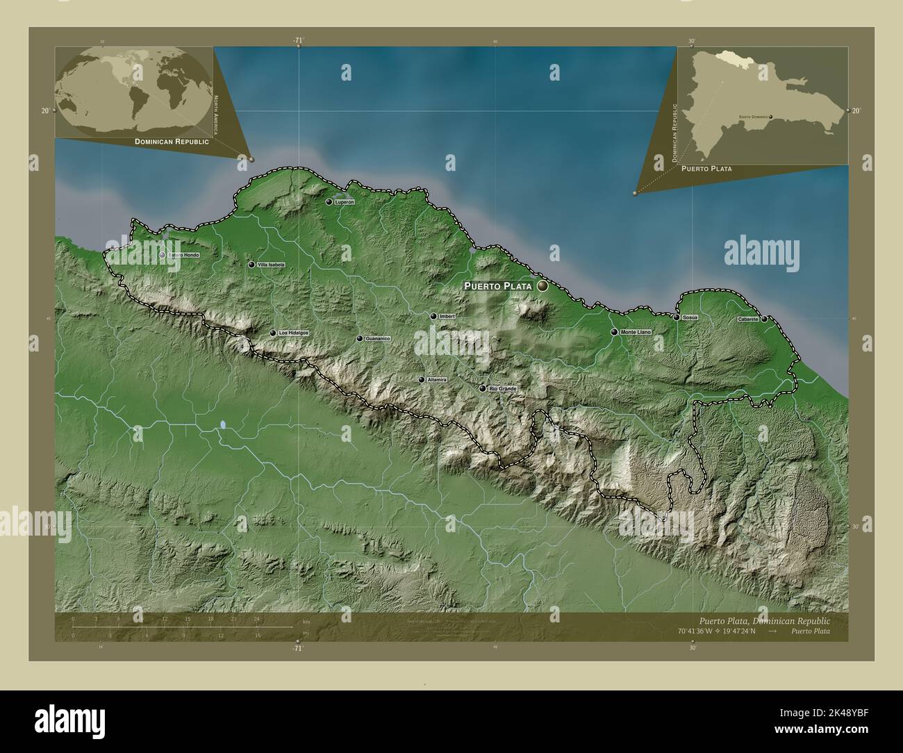 Puerto Plata, province of Dominican Republic. Elevation map colored in ...