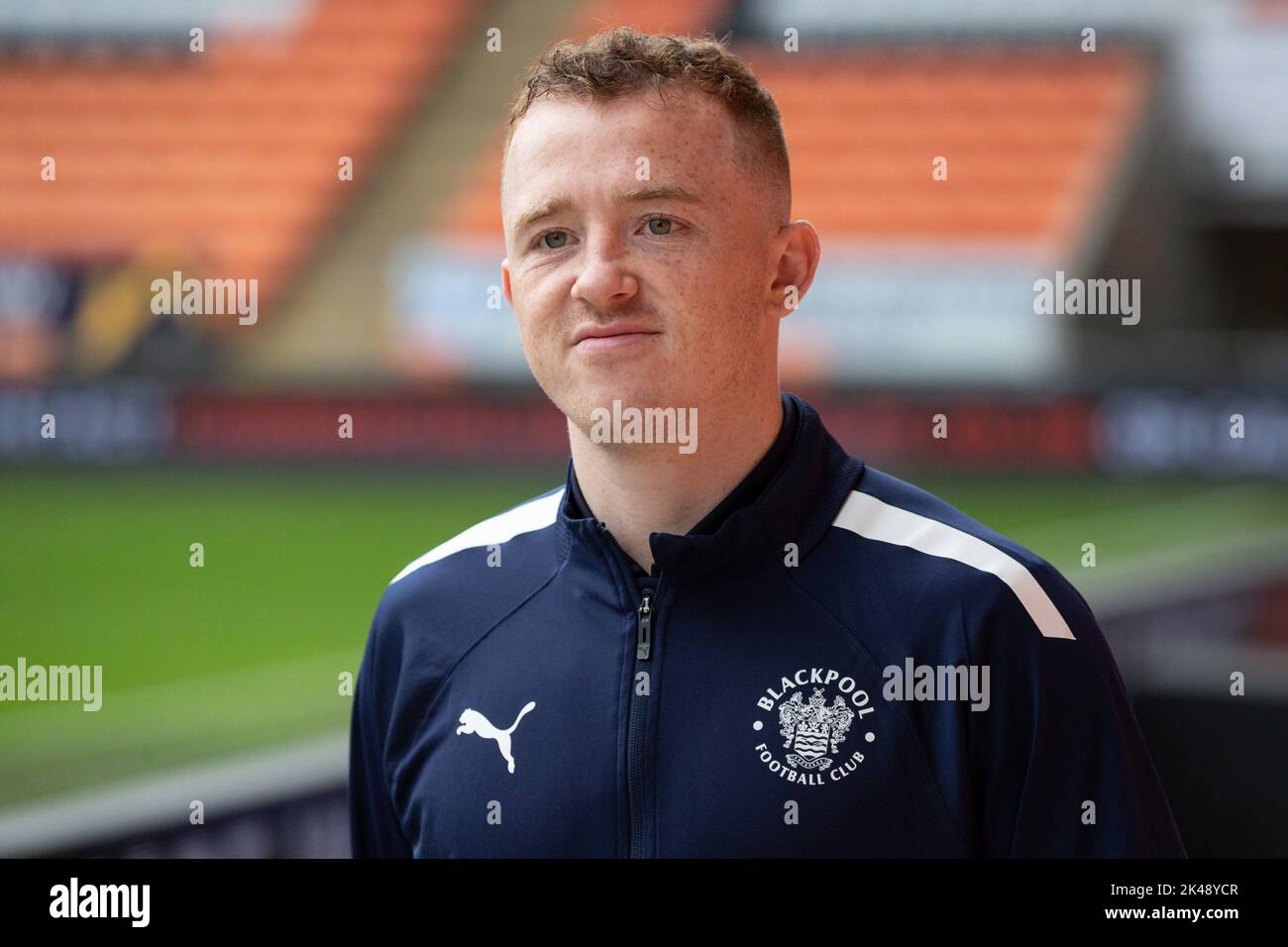 Shayne Lavery #19 of Blackpool arrives at Bloomfield Road Stadium ahead ...