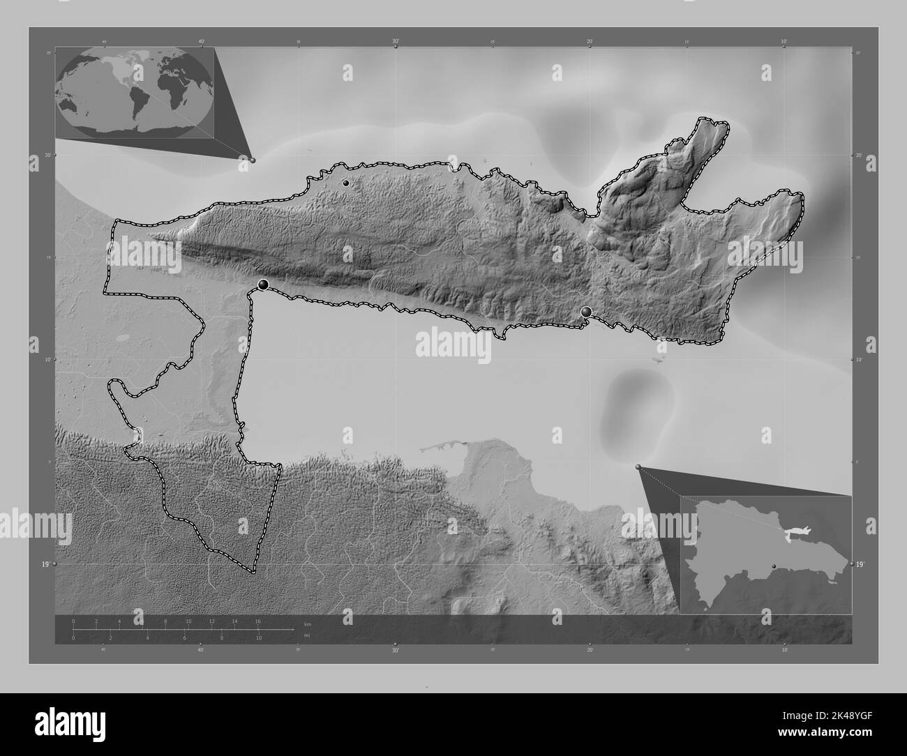 Samana, province of Dominican Republic. Grayscale elevation map with ...