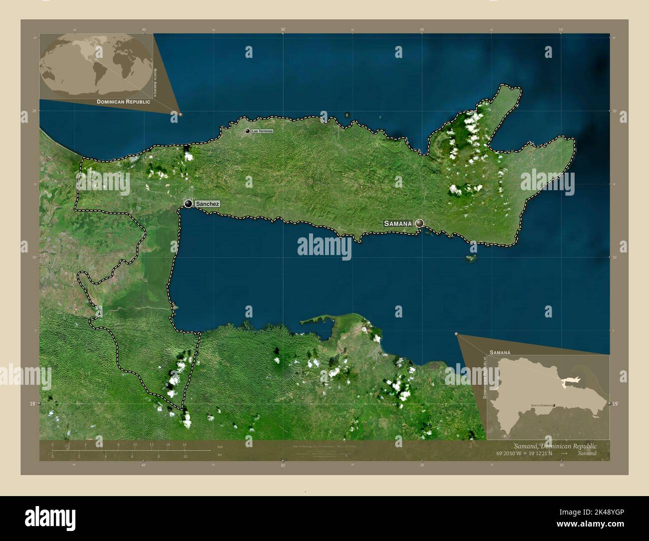 Samana, province of Dominican Republic. High resolution satellite map ...