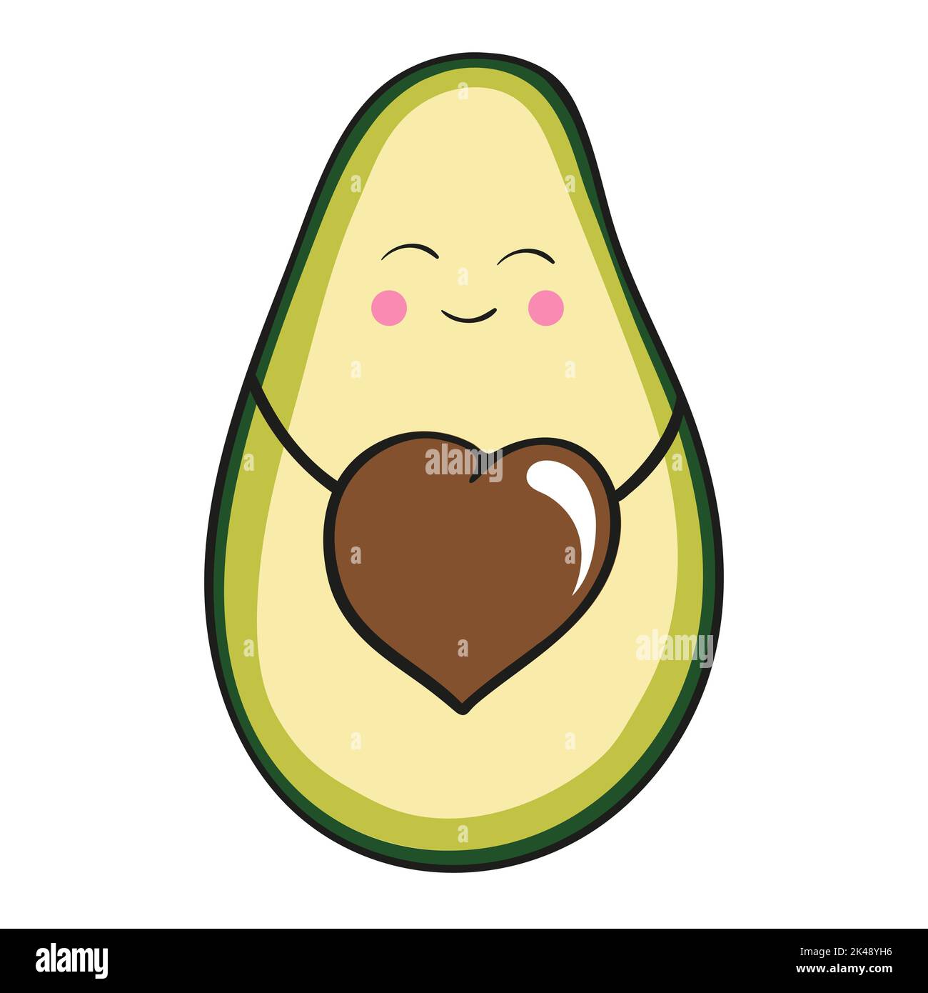 vector kawaii cute avocado with a smile, with a heart bone Stock Vector ...