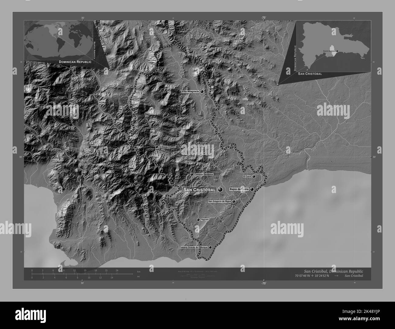 San Cristobal, province of Dominican Republic. Bilevel elevation map ...