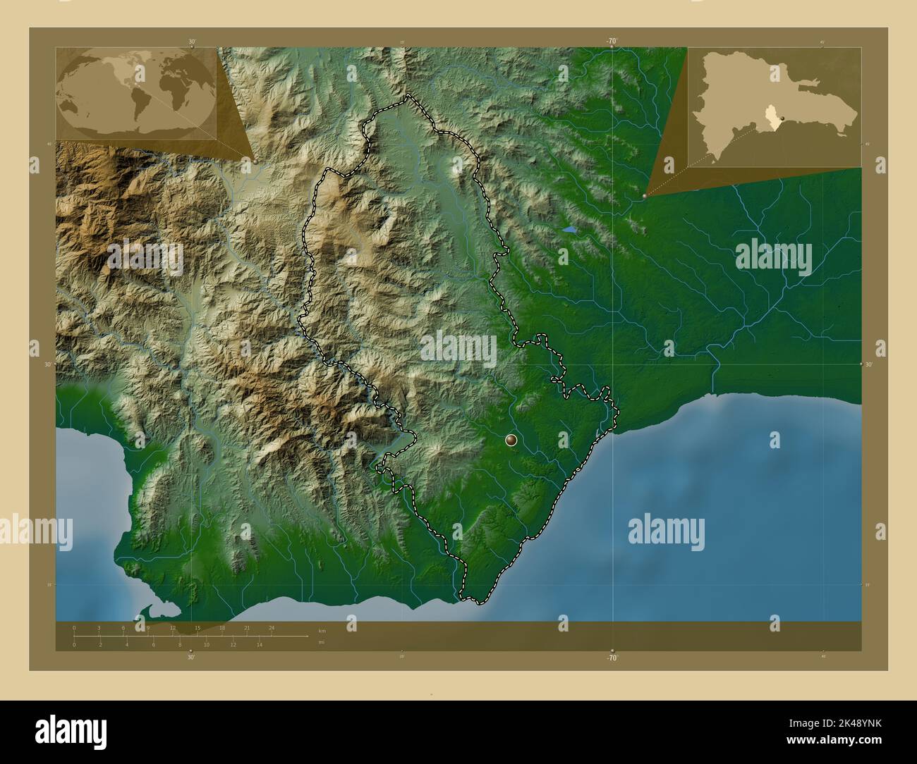 San Cristobal, province of Dominican Republic. Colored elevation map ...