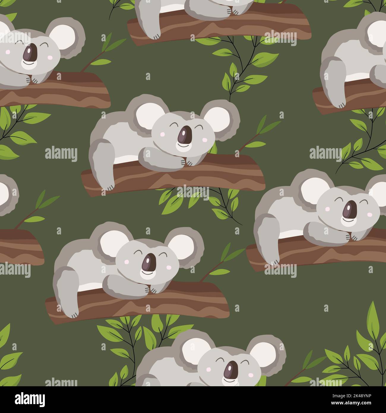 Seamless pattern with cute koala baby on color background. Funny ...
